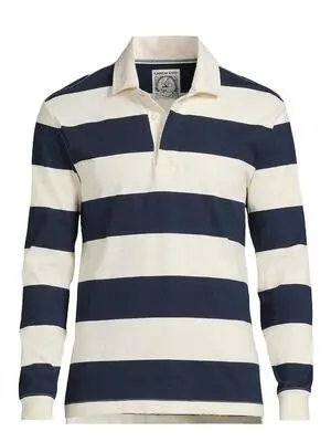 LANDS' END Long Sleeve Rugby Shirt - Lunar Navy/ivory Stripe