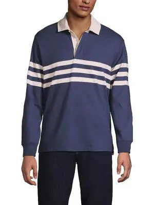 LANDS' END Long Sleeve Rugby Shirt - Nightfall Blue/ivory Stripe