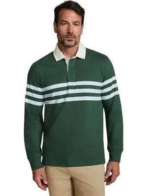 LANDS' END Long Sleeve Rugby Shirt - Norway Spruce Stripe