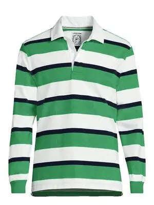 LANDS' END Long Sleeve Rugby Shirt - Simply Green/navy Stripe