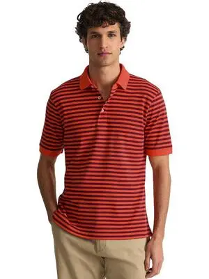 LANDS' END Short Sleeve Cotton Supima Polo Shirt - Burgundy/persimmon Stripe