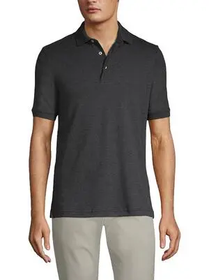 LANDS' END Short Sleeve Cotton Supima Polo Shirt - Dark Charcoal Heather