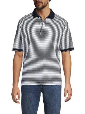 LANDS' END Short Sleeve Cotton Supima Polo Shirt - Radiant Navy Double Stripe