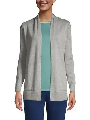 LANDS' END Long Sleeve Open Cardigan Sweater - Gray Heather