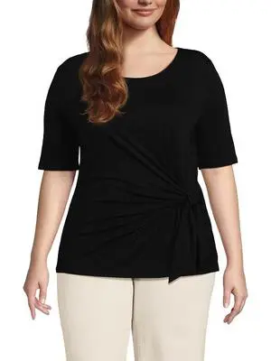 LANDS' END Lands' End Lightweight Jersey Tie Front Top Black