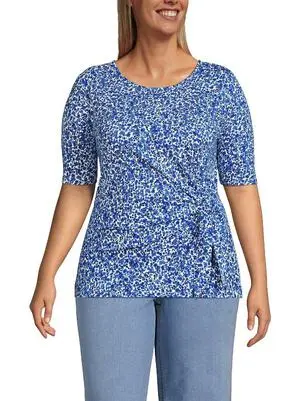 LANDS' END Lands' End Lightweight Jersey Tie Front Top Ivory/vista Blue Flowers