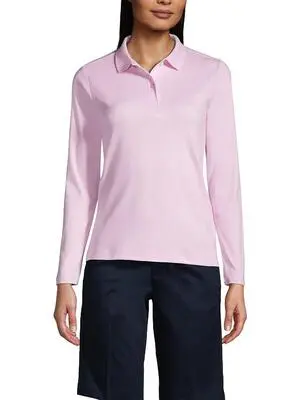 LANDS' END Long Sleeve Feminine Fit Interlock Polo Shirt - Ice Pink