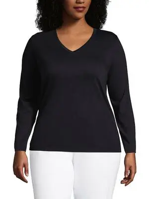 LANDS' END Supima Cotton Long-Sleeve V-Neck T-Shirt