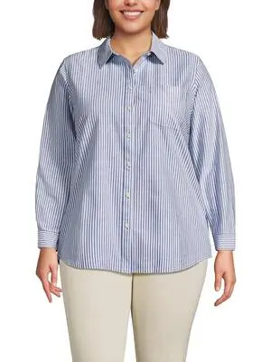 LANDS' END Oxford Shirt - Sapphire Gem Pinstripe