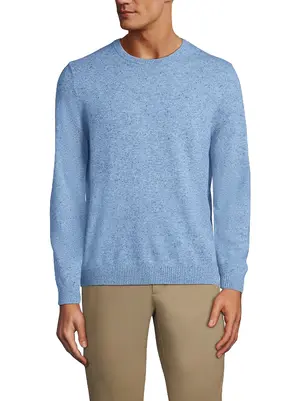 LANDS' END Fine Gauge Cashmere Sweater Cloudy Blue Heather Donegal