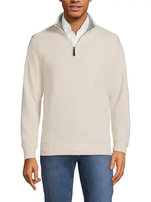 LANDS' END Bedford Rib Quarter Zip Pullover Sweater Antique Alabaster