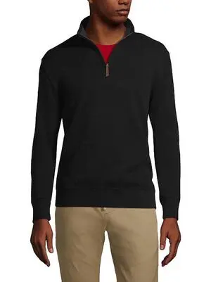 LANDS' END Bedford Rib Quarter Zip Pullover Sweater Black