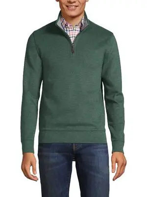 LANDS' END Bedford Rib Quarter Zip Pullover Sweater Deep Woodland Green Heather