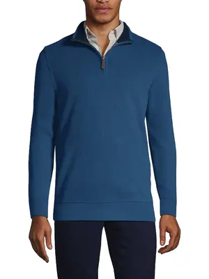 LANDS' END Bedford Rib Quarter Zip Pullover Sweater Evening Blue