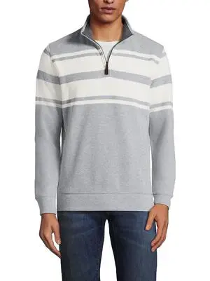 LANDS' END Bedford Rib Quarter Zip Pullover Sweater Gray Heather/ivory Stripe