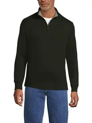 LANDS' END Bedford Rib Quarter Zip Pullover Sweater Havana Brown