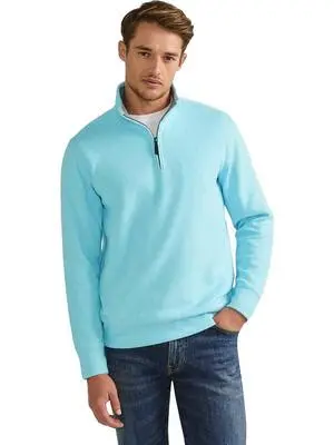LANDS' END Bedford Rib Quarter Zip Pullover Sweater Light Blue Sky
