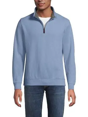 LANDS' END Bedford Rib Quarter Zip Pullover Sweater - Oasis Blue