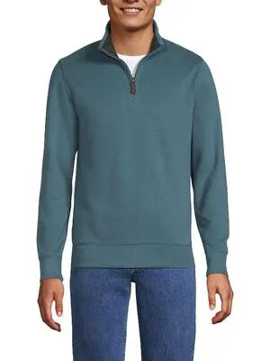 LANDS' END Bedford Rib Quarter Zip Pullover Sweater Rain Storm Blue