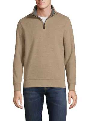 LANDS' END Bedford Rib Quarter Zip Pullover Sweater Rich Camel Heather