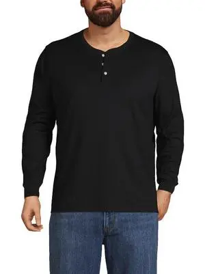 LANDS' END Super-t Long Sleeve Henley Shirt - Black