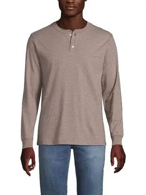 LANDS' END Super-t Long Sleeve Henley Shirt - Light Bark Heather
