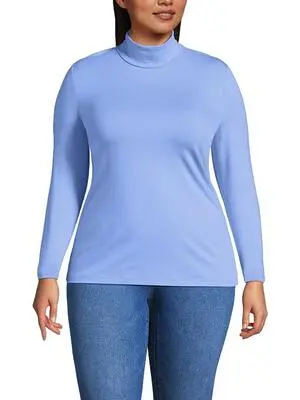LANDS' END Lightweight Jersey Skimming Long Sleeve Turtleneck - Clear Blue Sky