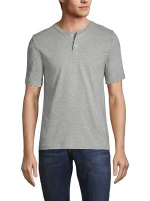 LANDS' END Short Sleeve Super-t Henley Gray Heather
