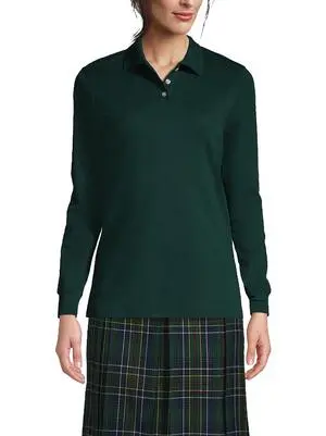 LANDS' END School Uniform Long Sleeve Interlock Polo Shirt - Evergreen