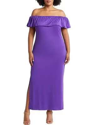 24SEVEN COMFORT APPAREL 24seven Comfort Apparel Off The Shoulder Jersey Midi Dress