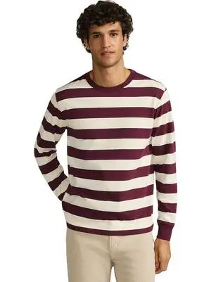 LANDS' END Super-t Long Sleeve T-shirt - Burgundy/ivory Even Stripe
