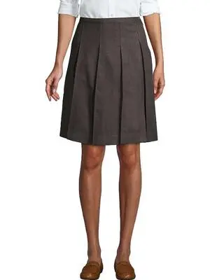 LANDS' END Solid Box Pleat Skirt, Top-of-knee Length - Gray