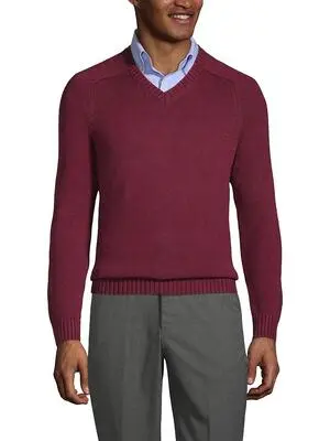 LANDS' END Cotton Modal V-neck Sweater - Burgundy