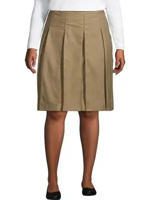 LANDS' END Pleated Knee Length Skirt - Khaki