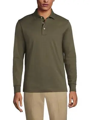 LANDS' END Long Sleeve Cotton Supima Polo Shirt - Forest Moss