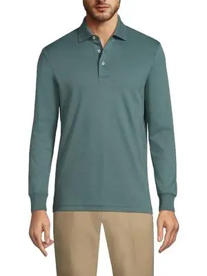LANDS' END Long Sleeve Cotton Supima Polo Shirt - Tourmaline