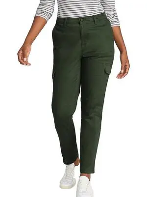 LANDS' END Mid Rise Slim Cargo Chino Pants Estate Green