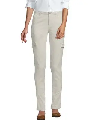 LANDS' END Mid Rise Slim Cargo Chino Pants Light Stone