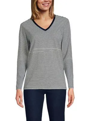 LANDS' END Lands' End Relaxed Supima Cotton Long Sleeve V-Neck T-Shirt