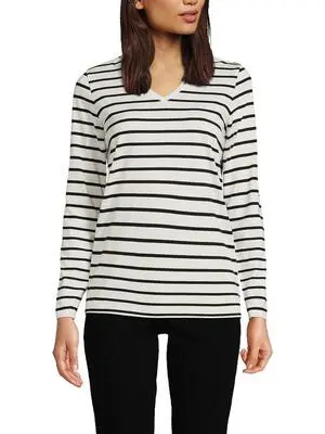 LANDS' END Lands' End Relaxed Supima Cotton Long Sleeve V-Neck T-Shirt