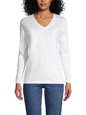 LANDS' END Lands' End Relaxed Supima Cotton Long Sleeve V-Neck T-Shirt