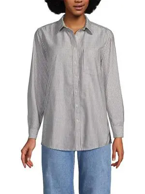 LANDS' END Oxford Shirt - Dark Walnut Brown Stripe
