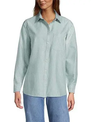 LANDS' END Oxford Shirt - Mineral Aqua Stripe