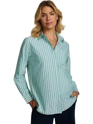 LANDS' END Oxford Shirt - True Green/blue Sky Stripe