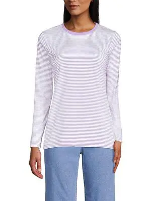 LANDS' END Supima Cotton Long Sleeve Crewneck T-shirt - Lilac Petal/ivory Micro Stripe