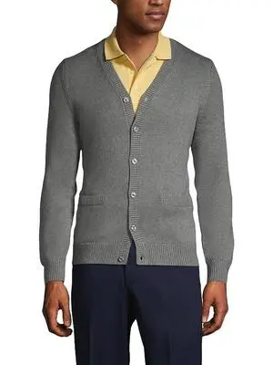 LANDS' END Cotton Modal Button-front Cardigan - Pewter Heather