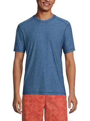 LANDS' END Short Sleeve Swim Tee Rash Guard - Evening Blue Heather