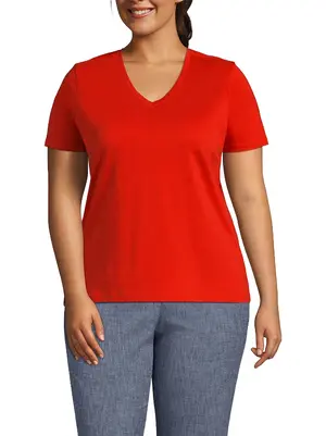 LANDS' END Supima Cotton V-Neck T-Shirt Rich Persimmon