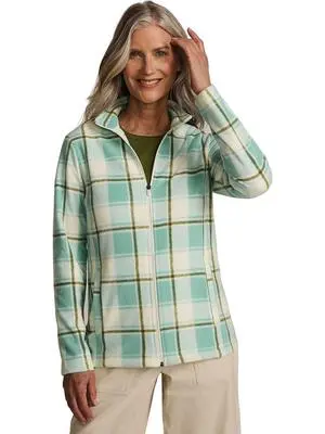LANDS' END Full Zip Fleece Jacket - Mint Sky Buff Check