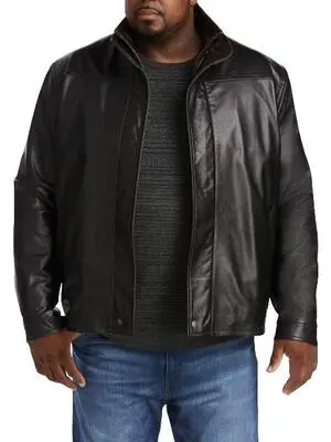 REMY Big & Tall Double-collar Leather Jacket - Noir/rustic